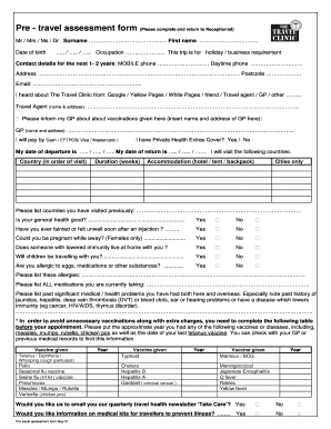 Fillable Online Pre - travel assessment form Please complete and return ...