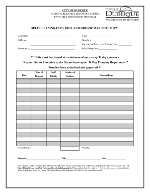 Fillable Online cityofdubuque SELF CLEANING FATS OILS AND GREASE ...
