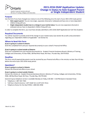 Fillable Online trentu 2015-2016 OSAP Application Update Change in Status to Fax Email Print ...