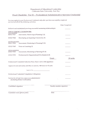Fillable Online www20 csueastbay Final Checklist Tier II ...