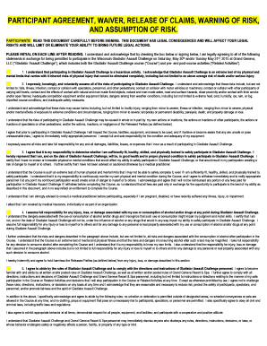 Fillable Online PARTICIPANT AGREEMENT WAIVER RELEASE OF CLAIMS WARNING ...