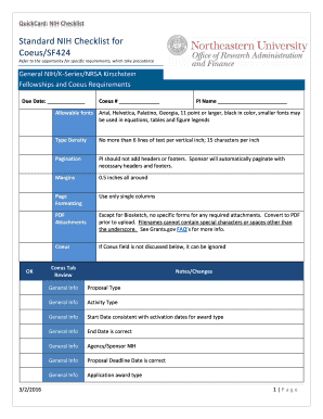 Fillable Online northeastern Standard NIH Checklist for CoeusSF424docx ...