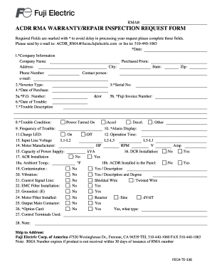 Fillable Online RMA ACDR RMA WARRANTYREPAIR INSPECTION REQUEST FORM Fax ...