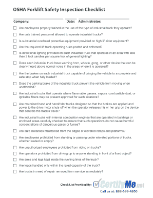 Fillable Online OSHA Forklift Safety Inspection Checklist Fax Email ...