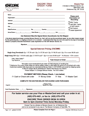 Fillable Online Encore Trax Order Form 09 13 2006 Fax Email Print ...