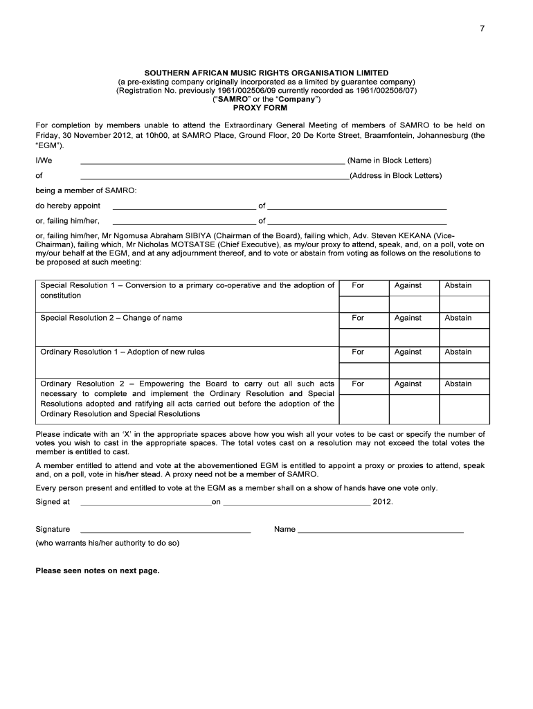 Fillable Online 004 EGM - Notice of the EGM Proxy 1 Sect 2 Fax Email ...