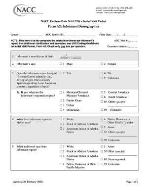 Fillable Online alz washington NACC Uniform Data Set UDS v20 Form A2 Fax Email Print - pdfFiller