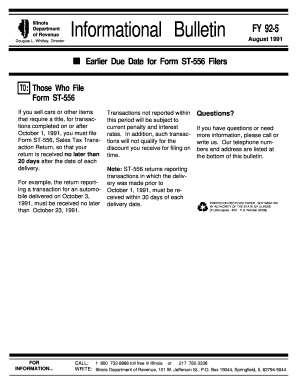 Fillable Online tax illinois Fy 92-0005 Earlier Due Date for Form ST ...