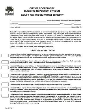Fillable Online coopercityfl OWNER BUILDER STATEMENT AFFIDAVIT ...