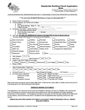 Fillable Online Residential Building Permit Application BOS- Fax Email ...