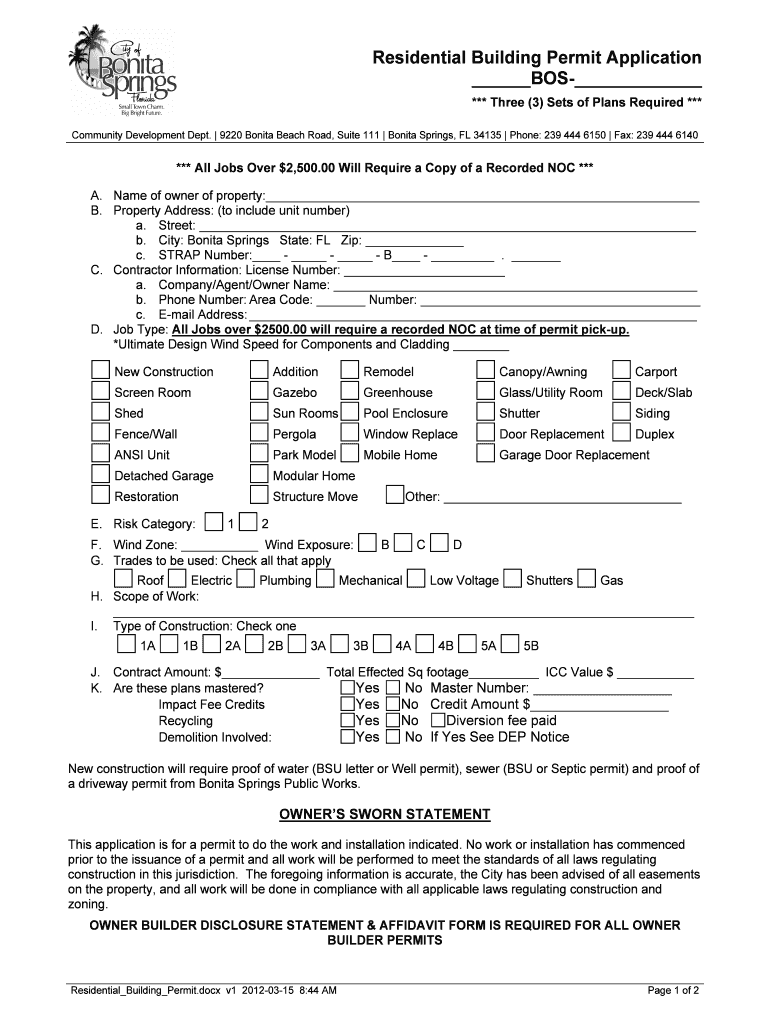 Fillable Online Residential Building Permit Application BOS- Fax Email Print - pdfFiller