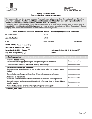 Fillable Online Faculty of Education Summative Practicum Assessment Fax Email Print - pdfFiller