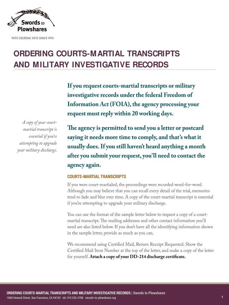 Fillable Online ORDERING CoURTS-MARTIAL TRANScRIPTS Fax Email Print ...