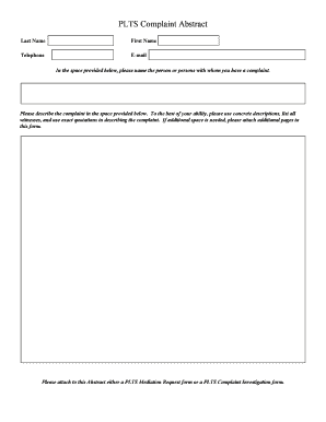 Fillable Online PLTS Complaint Abstract Fax Email Print - pdfFiller