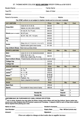 Fillable Online stmc qld edu ST THOMAS MORE COLLEGE BOYS UNIFORM ORDER ...
