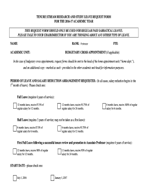 Fillable Online TENURE STREAM RESEARCH AND STUDY LEAVE REQUEST FORM Fax ...