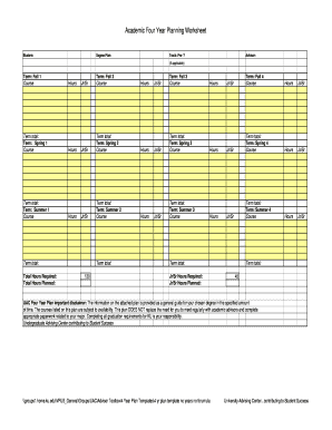 Fillable Online BAcademicb Four Year Planning Worksheet - Undergraduate ...