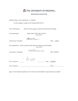 Fillable Online grad arizona SIGNATURE COVER PAGE - University of ...