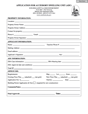 Fillable Online milford nh APPLICATION FOR ACCESSORY DWELLING UNIT ADU ...