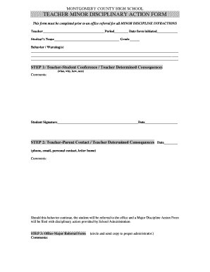 Fillable Online Minor Discipline Form - MONTGOMERY COUNTY HIGH SCHOOL Fax Email Print - pdfFiller