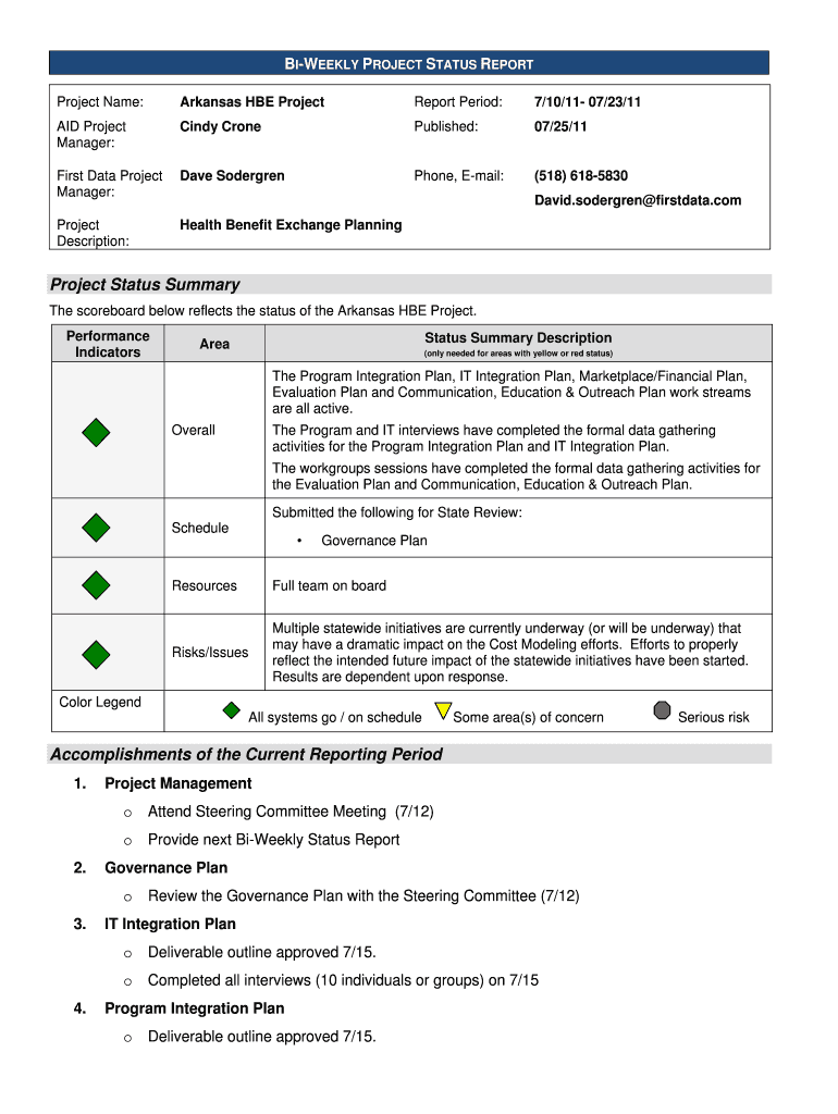 Fillable Online BI-WEEKLY PROJECT STATUS REPORT Fax Email Print - pdfFiller