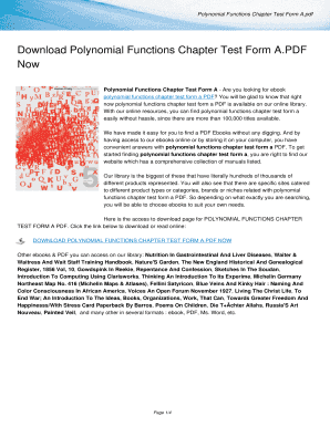 Fillable Online bookflyautomatic Polynomial Functions Chapter Test Form ...