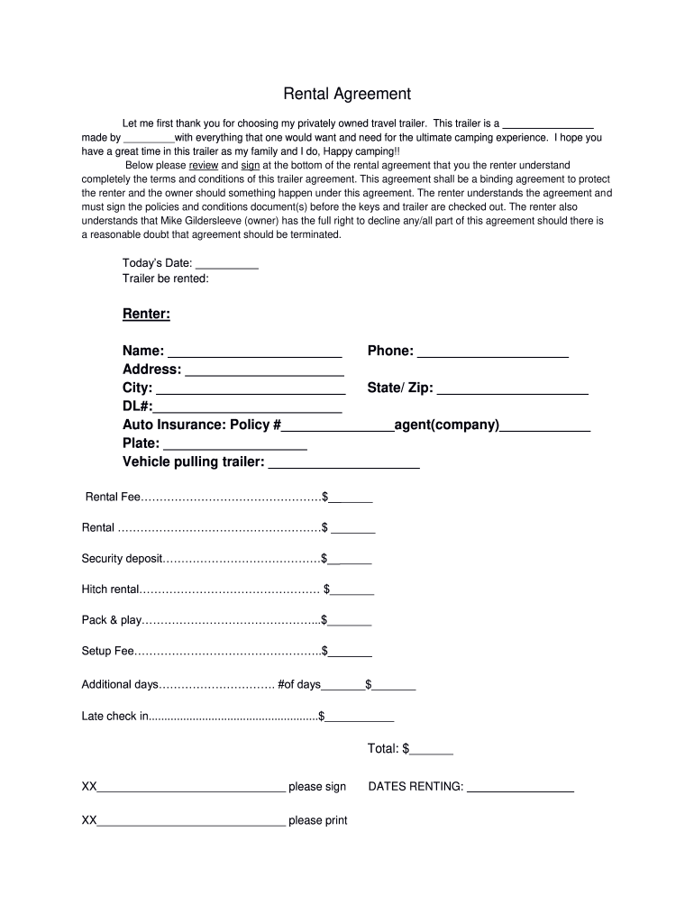 Trailer Lease Agreement Template Free Printable Templates