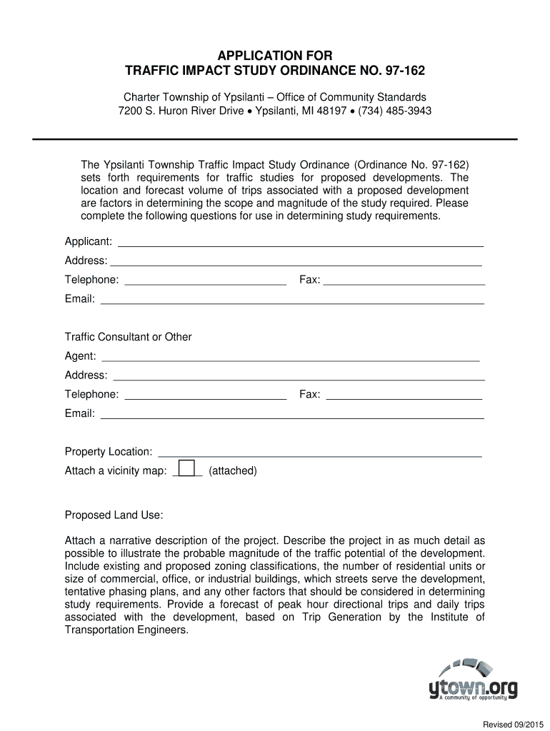 Fillable Online APPLICATION FOR TRAFFIC IMPACT STUDY ORDINANCE NO 97 ...