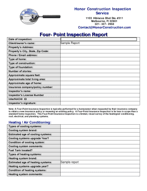 Fillable Online ContactHonorConstructioncom Four- Point Inspection ...