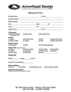 Fillable Online Digitizing Order Formpdf Fax Email Print - pdfFiller