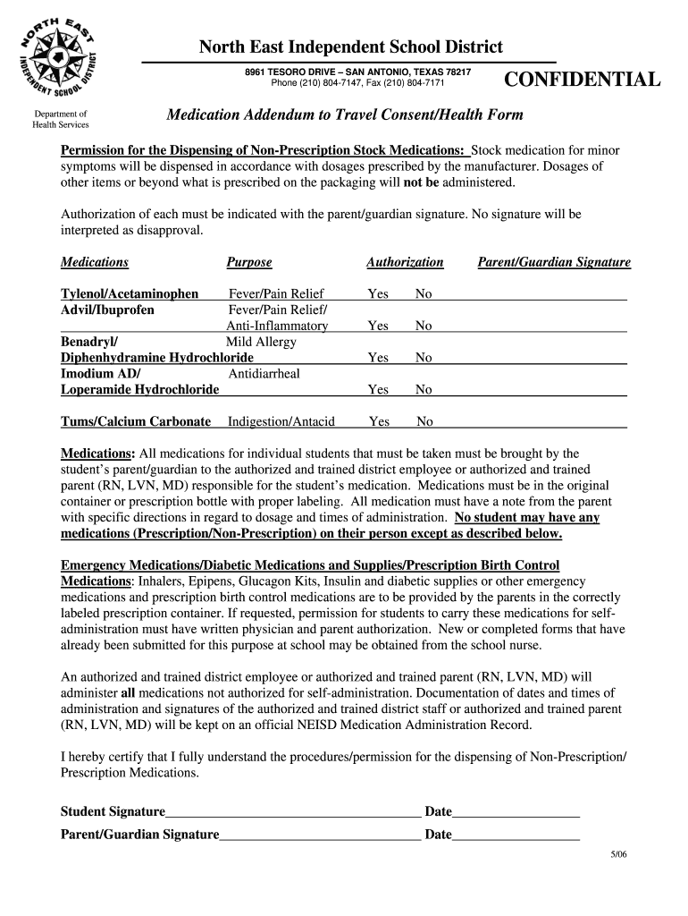 Fillable Online Medication Addendum to Travel ConsentHealth Form Fax ...