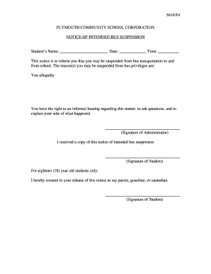 Fillable Online NOTICE OF INTENDED BUS SUSPENSION Fax Email Print ...