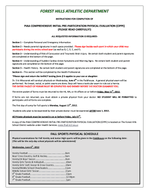 Fillable Online fhrangers PIAA COMPREHENSIVE INITIAL PREPARTICIPATION ...