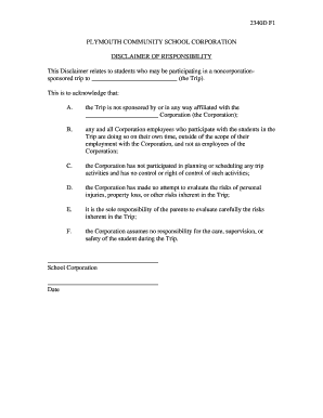 Fillable Online DISCLAIMER OF RESPONSIBILITY Fax Email Print - pdfFiller