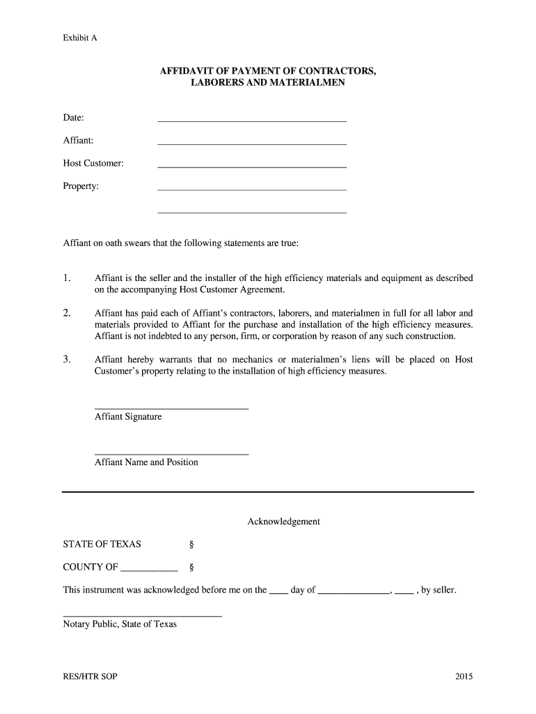 Fillable Online AFFIDAVIT OF PAYMENT OF CONTRACTORS LABORERS AND Fax ...