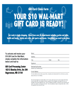 Fillable Online Gift Card Claim Form YOUR 10 WAL-MART GIFT CARD Fax ...