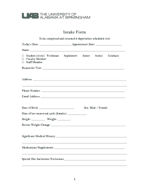 Fillable Online uab Intake Form - UAB - uab Fax Email Print - pdfFiller