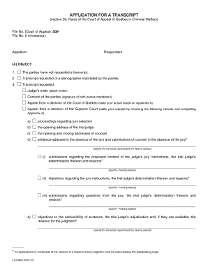 Fillable Online SJ-980A 2015-10 - Application for a Transcript section ...