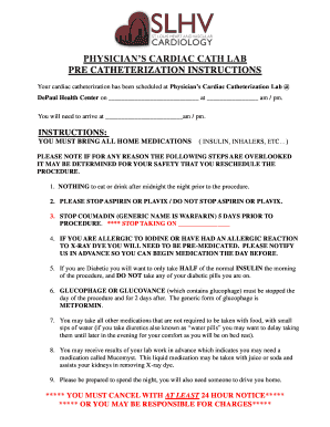 Fillable Online PHYSICIANS CARDIAC CATH LAB PRE CATHETERIZATION Fax ...