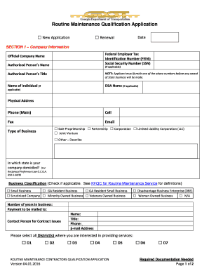 Fillable Online dot ga Routine Maintenance Services Qualification ...