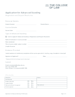 Fillable Online Application for Advanced Standing 17012014docx Fax ...