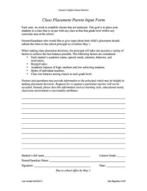 Fillable Online carmelunified Class Placement Parent Input Form - Carmel High School ...