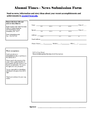 Fillable Online relations ncat Alumni Times - News Submission Form Fax ...