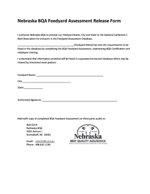 Fillable Online bqa unl Nebraska BQA Feedyard Assessment Release Form ...