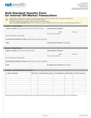 Fillable Online Bulk Standard Transfer Form for Internal Off-Market Fax ...