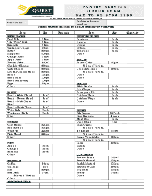 Fillable Online Pantry Service Order Form Fax Email Print - pdfFiller