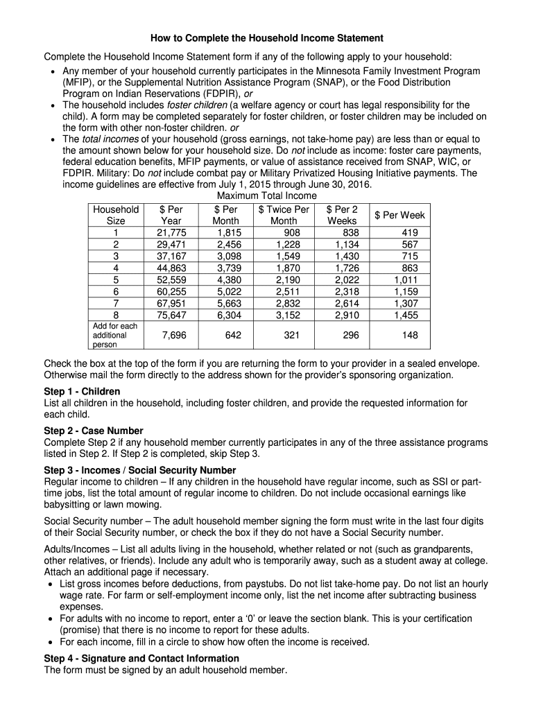 Fillable Online How to Complete the Household Income Statement Fax ...