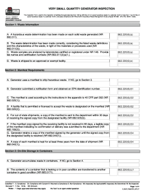 Fillable Online dnr wi VERY SMALL QUANTITY GENERATOR INSPECTION Fax ...