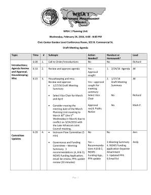 Fillable Online WRIA 1 Planning Unit Wednesday February 24 2016 600 Fax ...