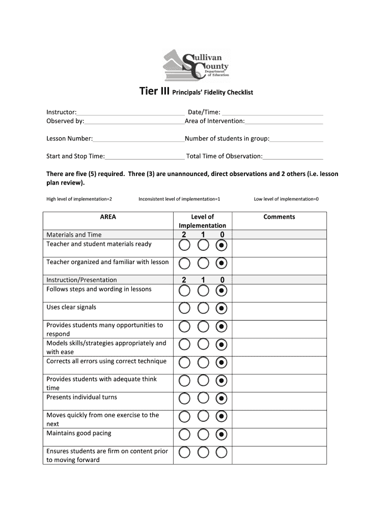 Fillable Online sullivank12 Tier III Principal Fidelity Checklist.docx ...